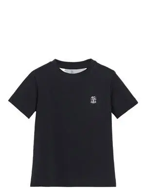 Brunello Cucinelli Brunello Cucinelli Cotton Jersey T-Shirt With Embroidered Logo Navy Blue