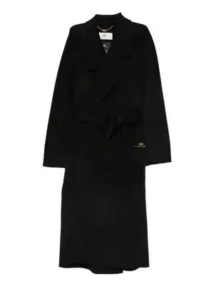 Elisabetta Franchi Belted Logo-plaque Coat - Black