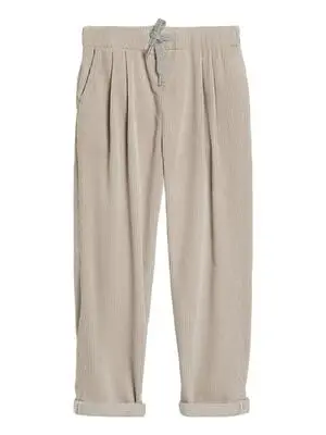 Brunello Cucinelli Garment-dyed Trousers In Cotton Corduroy With Drawstring And Double Pleats - Beige