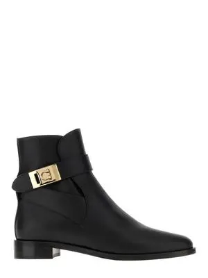 FERRAGAMO Leather Zanira Ankle Boots - Black