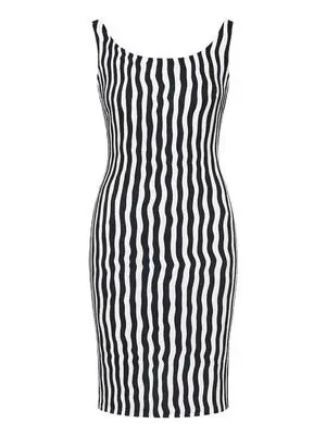 CONQUISTA Dark Navy & White Wavy Stripe Bodycon Dress In Jersey - Blue