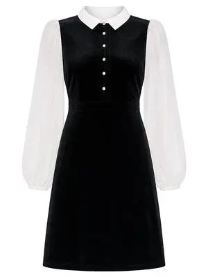 YUMI Velvet Mini Dress With Contrast Sleeves - Black