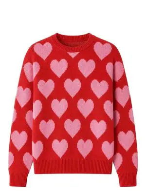 YUMI Pink Heart Intarsia Relaxed Jumper - Red