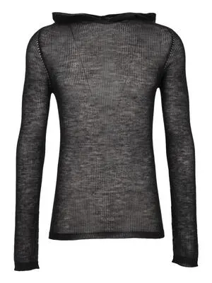 Rick Owens Rick Owens Men Ribbed Cashmere Hooded Pullover Black
