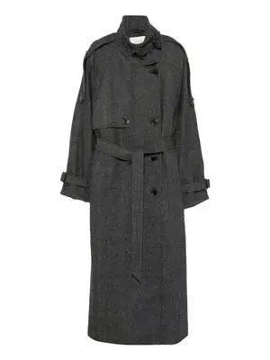 GESTUZ Herringbone Belted Coat - Grey