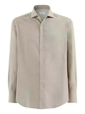 Brunello Cucinelli Stretch Cotton Chevron Flannel Shirt With Spread Collar - Neutrals