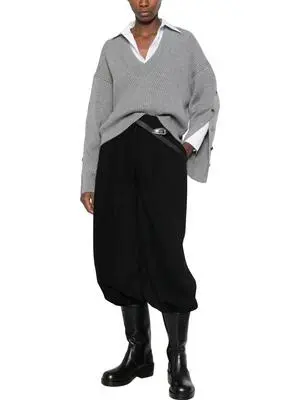 Sportmax Ribbed-knit Buttoned-sleeves Sweater - Grey
