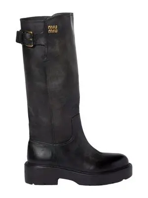 Miu Miu Miu Miu Buffalo Leather Boots Black
