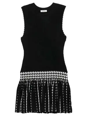 Sandro Checked Pleated Knitted Mini Dress - Black