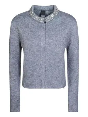 Pinko Crystal-embellished Wool-blend Cardigan - Grey