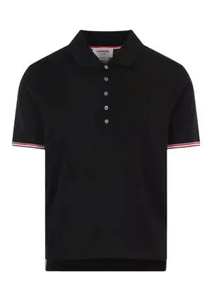 Thom Browne Tricolour-trim Wool Polo Shirt - Black