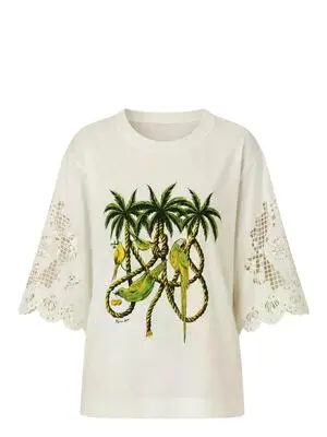 Farm Rio Ropes And Birds Richelieu Embroidered T-shirt - Neutrals