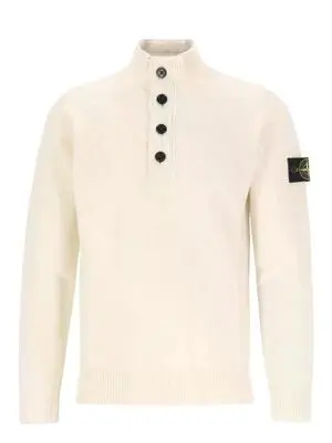 Stone Island 5100040 Lambswool Regular-fit Half-zip Jumper With Button Placket Neutrals