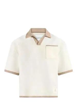 Manière De Voir Brice In Cream Boxy Crochet Detail Polo Shirt - Neutrals