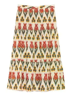 Red Valentino Gathered-print Midi Skirt - Neutrals
