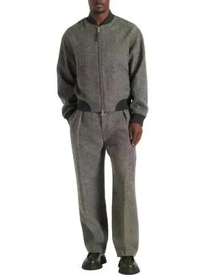 MANIÈRE DE VOIR Dorian In Grey Herringbone Wool Pleated Trousers