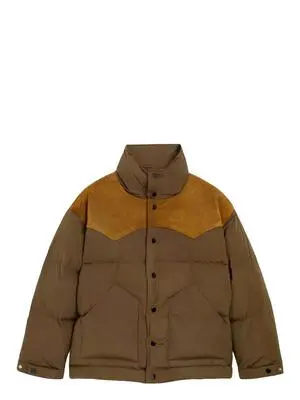 AMI Paris Nylon And Cotton Down Jacket With Leather Panels - Brown