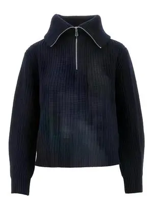 Max Mara Weekend Max Mara Half-Zip Ribbed-Knit Sweater Blue