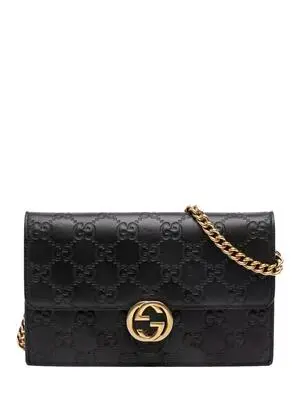 Gucci 2000-2015 Guccissima Interlocking G Wallet On Chain Crossbody Bag Black