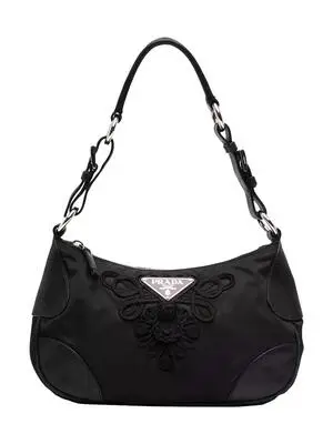 Prada 2013-2026 Cervo Antik Trimmed Tessuto Passamaneria Shoulder Bag - Black