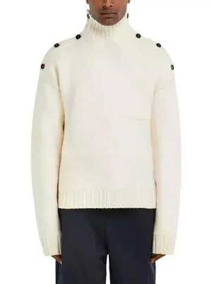 FERRAGAMO Knitted Sweater With Button Detail - Neutrals