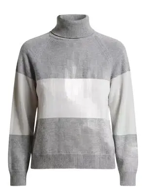 Peserico Striped Roll-neck Sweater - Grey