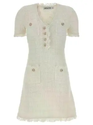 SELF-PORTRAIT Bouclé-knit Frayed Mini Dress - Neutrals