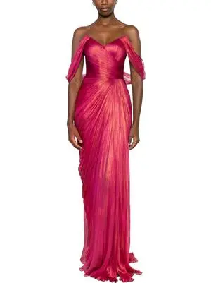 IRIS SERBAN Ganya Ruched Off-shoulder Gown - Pink