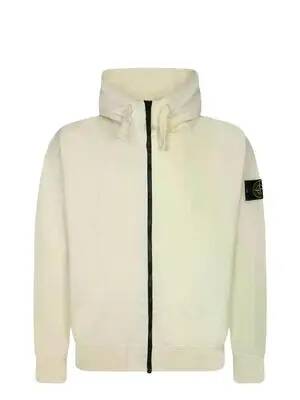 Stone Island 6100009 Organic-cotton Fleece Oversized-fit Zip-up Hooded Sweatshirt With Pockets - Neutrals