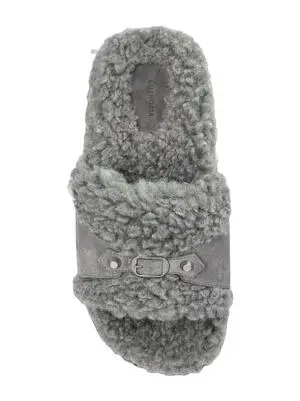 Balenciaga Furry Buckled Slides - Grey