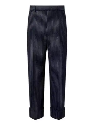 Thom Browne Flannel Chalk Stripe Trousers - Blue