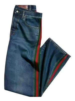 Gucci Web-stripe Straight-leg Jeans - Blue