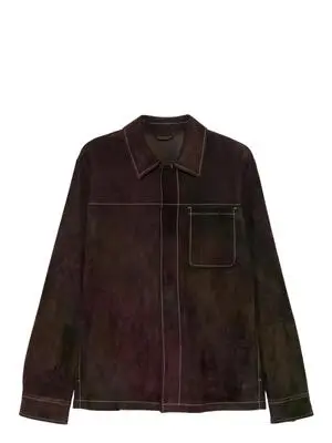 Eleventy Contrast-stitched Suede Jacket - Brown