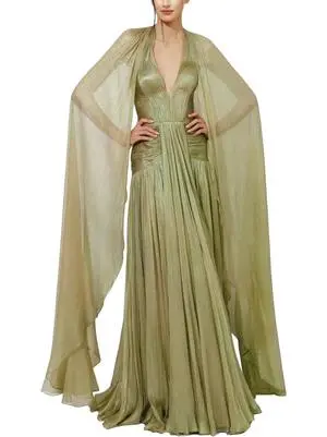 IRIS SERBAN Iris Serban Sonya Pleated Cape Gown