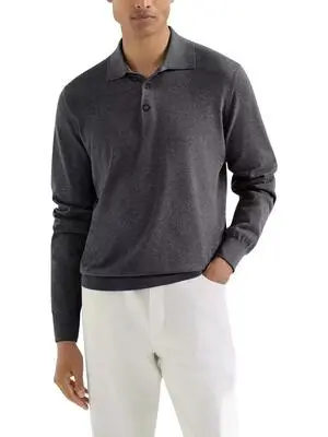 Brunello Cucinelli Cotton Lightweight Knit Polo Shirt - Grey