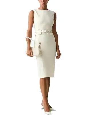 Pinko Belted Sleeveless Midi Dress - Neutrals