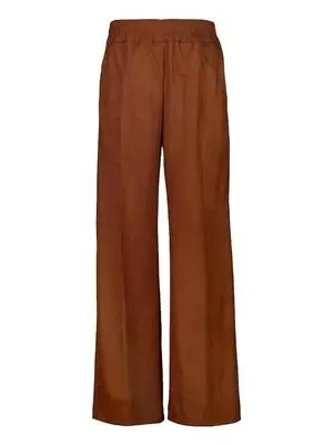 120% Lino Elasticated-waistband Palazzo Pants - Brown