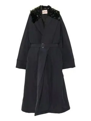 Plan C Sequin-embellished Belted Coat - Blue