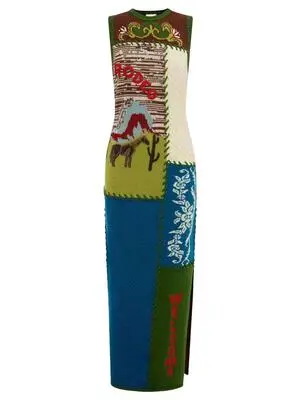 ALEMAIS Lasso Patchwork Knitted Maxi Dress Blue