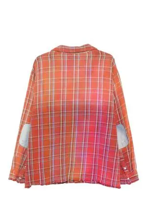 FOUND Plaid Pattern Panelled Shirt - Orange