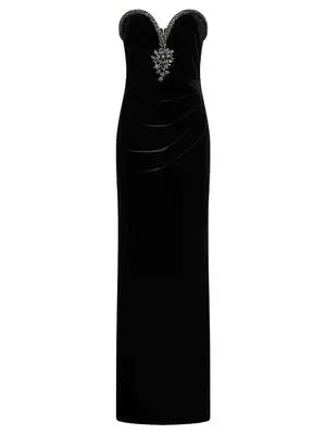 SELF-PORTRAIT Crystal-embellished Strapless Maxi Dress - Black