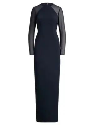 Ralph Lauren Georgette-trim Crepe Maxi Gown - Blue