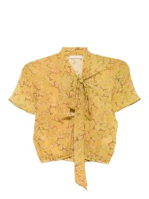 KRISTINA TI Floral-print Pussy-bow Blouse - Yellow