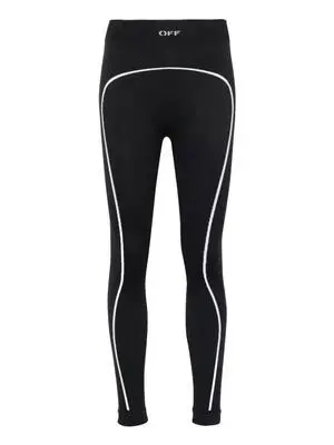 Off-White Logo-print Contrast-piping Leggings - Black