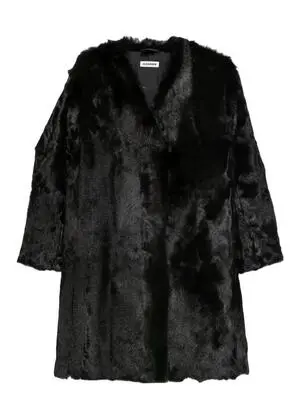 JIL SANDER Goat Fur V-neck Coat - Black