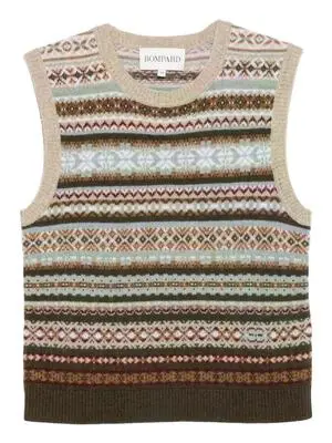 Eric Bompard Fair Isle Intarsia Cashmere Round Neck Waistcoat - Neutrals