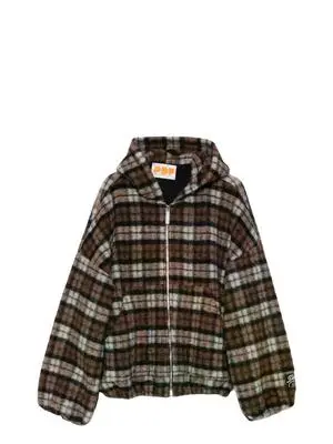 PDF Check-pattern Zip-up Hoodie - Brown