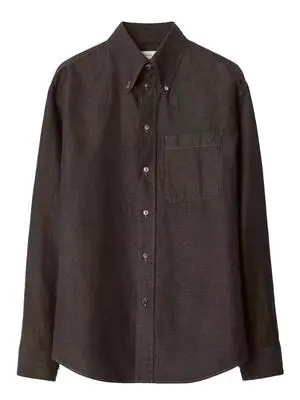 LEMAIRE Button-down Shirt In Linen And Cotton Chambray - Brown