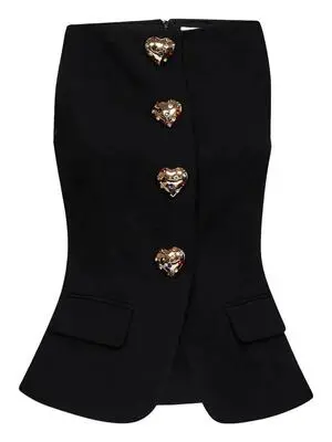 SELF-PORTRAIT Crystal-embellished Peplum Top - Black