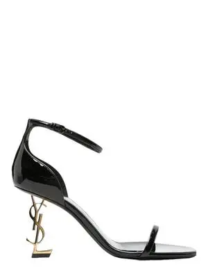 Saint Laurent Opyum Patent Leather Sandals With Cassandre Heel - Black